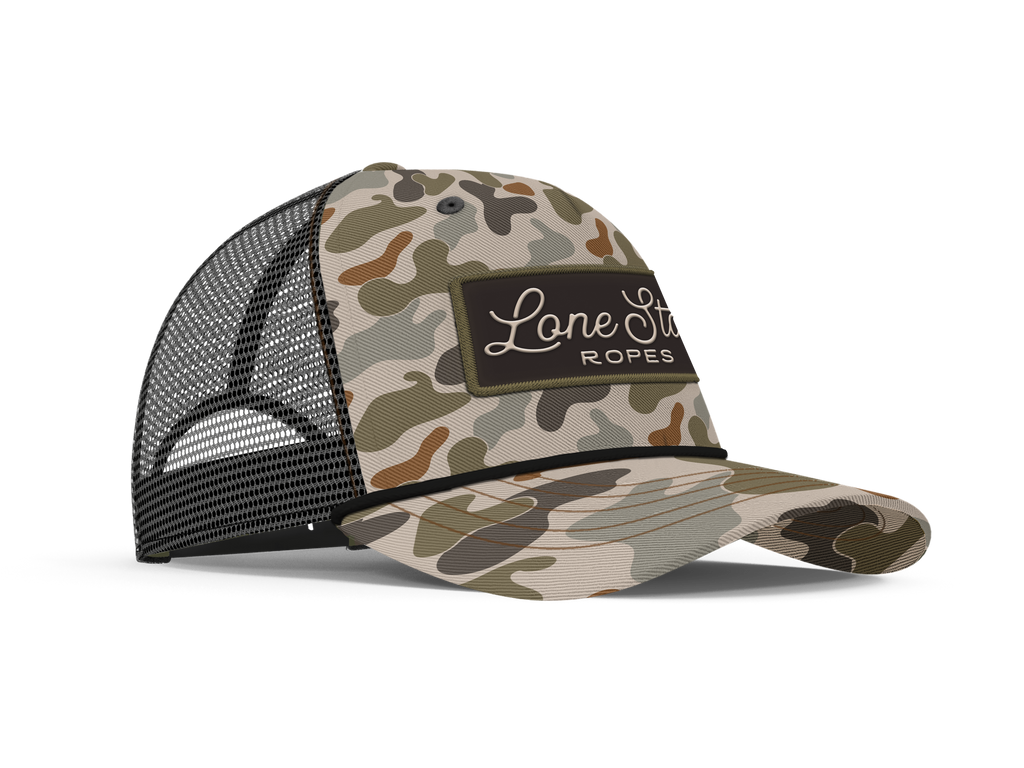 Lone Star Ropes Script Trucker Cap - Old School Camo