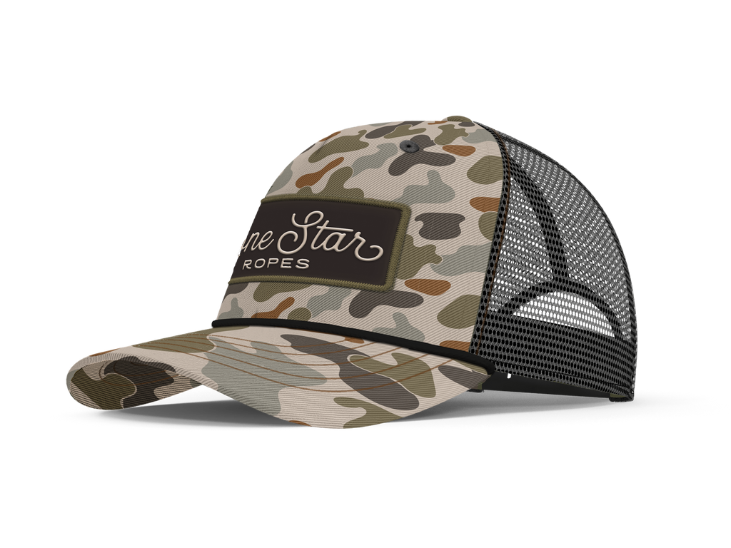 Lone Star Ropes Script Trucker Cap - Old School Camo